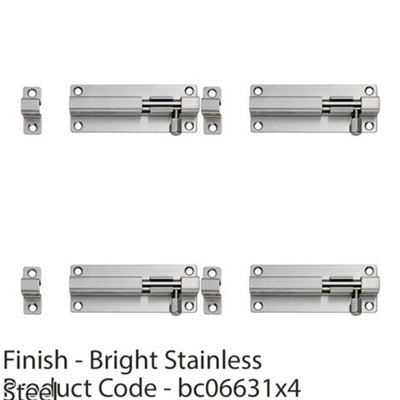 4 PACK - Straight Barrel Surface Mounted Sliding Door Bolt Lock 100mm x ...