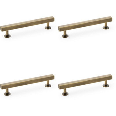 4 PACK - Straight Square Bar Pull Handle - Antique Brass 128mm Centres SOLID BRASS Drawer