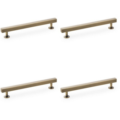 4 PACK - Straight Square Bar Pull Handle - Antique Brass 160mm Centres ...