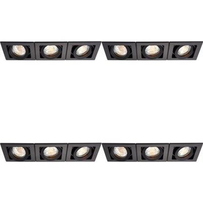 4 PACK Triple Recessed Boxed Downlight - 3 x 50W GU10 Reflector - Matt ...