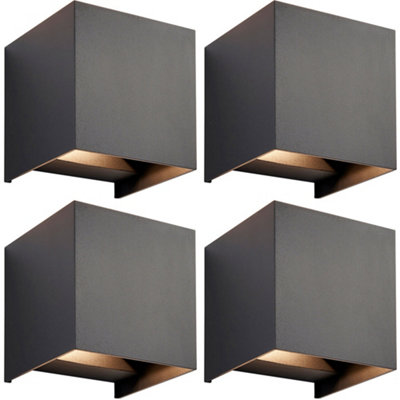 4 PACK Twin Outdoor IP44 Cube Wall Light - 2 x 5.5W CCT LED - Matt Black
