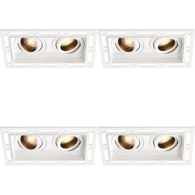 4 PACK Twin Trimless Plaster-In Downlight - 2 x 50W GU10 Reflector LED ...