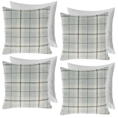 4 Pack Woven Check Filled Cushions Printed Soft | DIY at B&Q