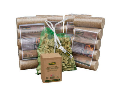 4 Packs of Maxchips Briquette Logs, 1 Net of Kiln Dried Kindling and 1 ...