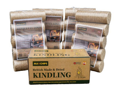 4 Packs of Maxchips Briquette Logs and 1 Box of Kiln Dried Kindling ...