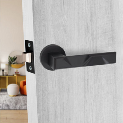 4 Pair Modern Nova Design Matt Black Premium Door Handles Round Rose ...