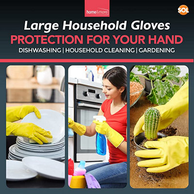 4 Pairs Household Rubber Gloves Large, Yellow Large Gloves, Washing Up ...