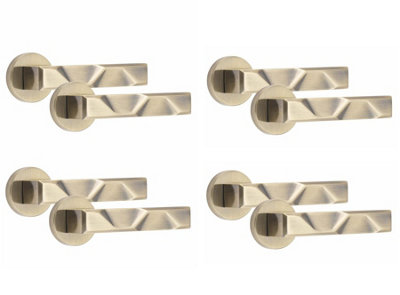 4 Pairs Nova Design Door Handles on Round Rose in Antique Brass Finish