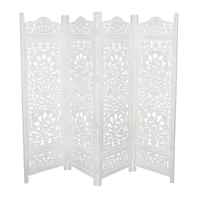 4 Panel Carved Room Divider Wooden Folding Screen Lotus 180 x 50 cm per ...
