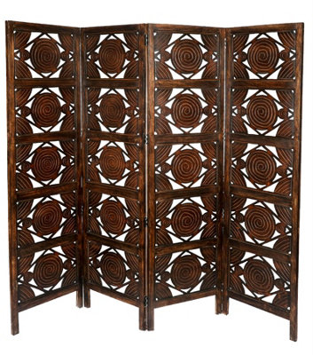 4 Panel Heavy Duty Carved Screen Wooden Swirl Design Screen Room ...