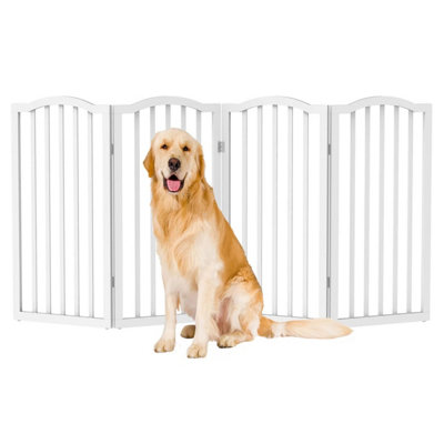 4 Panel White Wooden Foldable Safety Gate with Support Feet