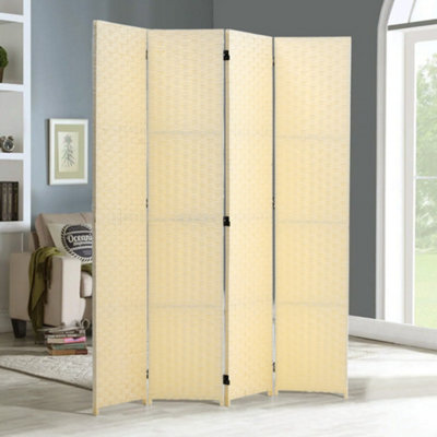 4 Panel Wicker Folding Room Divider Privacy Screen Rattan Effect Room ...