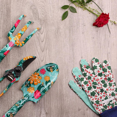 4 Pc Garden Tool Set with Multi color Floral Print