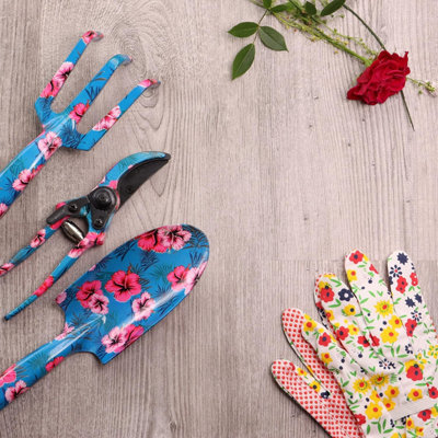 4 Pc Garden Tool Set with Multi color Floral Print