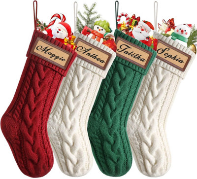 4 Pcs Christmas Stockings Large 18 Inch Cable Knit Xmas Stockings ...