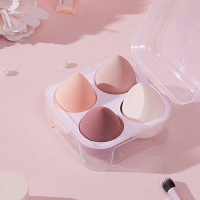 4 Pcs Pink Beauty Blender Puffs Makeup Sponge Set with Case for Dry and Wet Dual Use