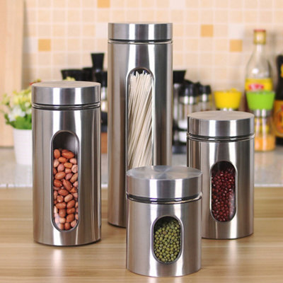 4 Pcs Silver Food Storage Jar Set Tea Storage Containers Canisters