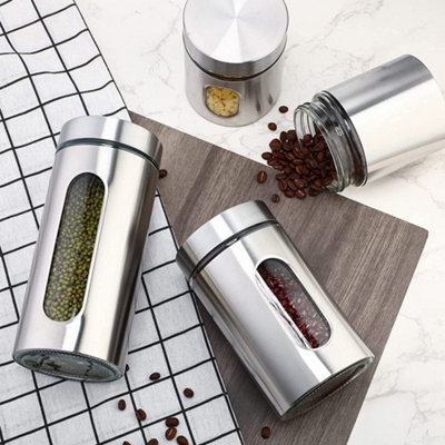 4 Pcs Silver Food Storage Jar Set Tea Storage Containers Canisters