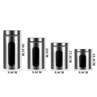 4 Pcs Silver Food Storage Jar Set Tea Storage Containers Canisters