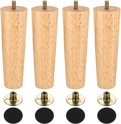 4 Pcs Solid Wood Legs with Rubber Pads & Screws for Sofa, Table