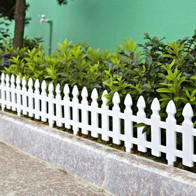 4 Pcs White Plastic Picket Fence Garden Lawn Edging Plant Edge Border