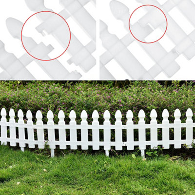 4 Pcs White Plastic Picket Fence Garden Lawn Edging Plant Edge Border