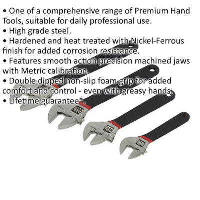 4 Piece Adjustable Wrench Set - 150mm 200mm 250mm 300mm - Machined Jaws ...
