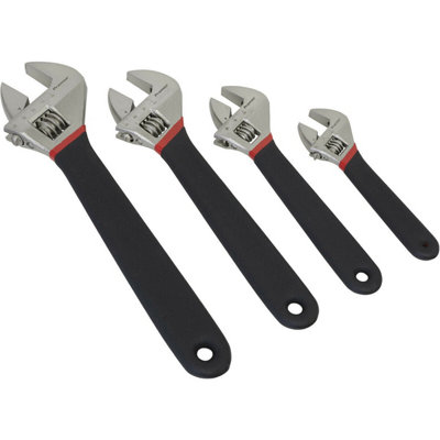 4 Piece Adjustable Wrench Set - 150mm 200mm 250mm 300mm - Machined Jaws ...