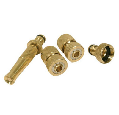 4 Piece Brass Hose End Pipe Tap Connector Nozzle & Fittings Kit Set ...