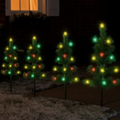 4 Piece Christmas Tree Stake Light 60 Multicoloured LED 6113 | DIY at B&Q