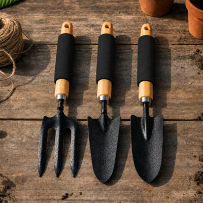 4-Piece Garden Hand Tool Set with Wooden Handles (Fork, Trowel ...