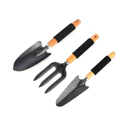 4-Piece Garden Hand Tool Set with Wooden Handles (Fork, Trowel ...