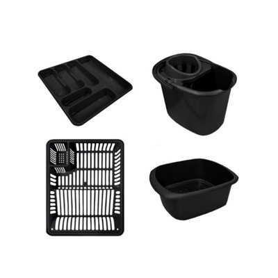 4 Piece Graphite Grey Kitchen Sink Set Washing Up Bowl, Mop Bucket ...