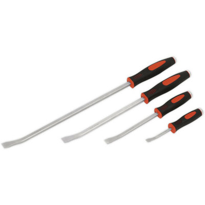 4 Piece Heavy Duty Angled Pry Bar Set - Soft Grip Handles with Hammer ...
