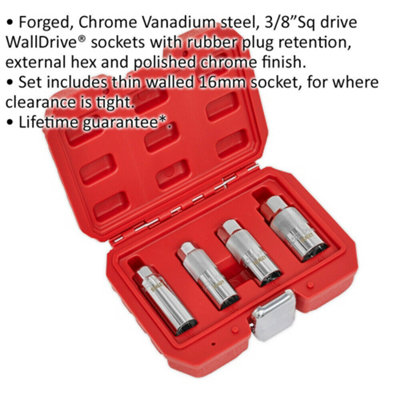 4 Piece Spark Plug Socket Set - 3/8" Sq Drive WallDrive Sockets ...