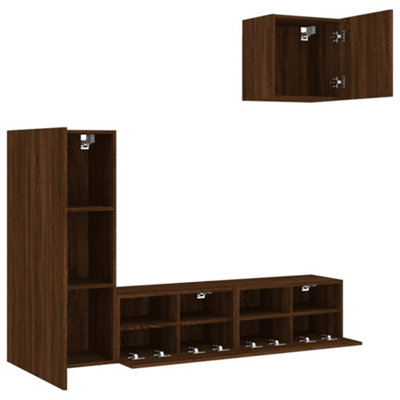 4 Piece TV Wall Units Brown Oak Engineered Wood