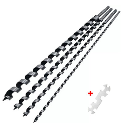 4 Piece Unbranded Extra Long 600mm Auger Wood Drill Bit Set - 8/12/16/24mm