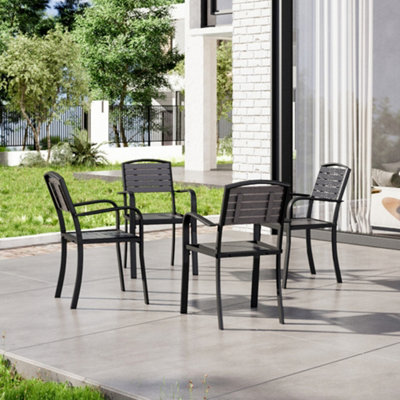 4 Pieces Grey Outdoor WPC Garden Chairs Dining Chair Garden Patio ...