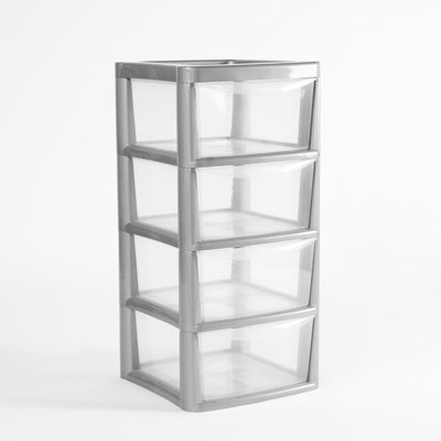 4 Plastic Drawer Large Storage Organiser Tower Unit
