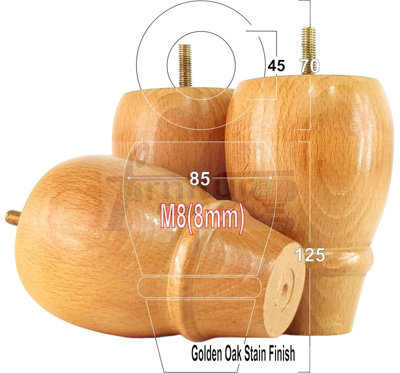 4 REPLACEMENT FURNITURE BUN FEET GOLDEN OAK STAIN TURNED WOODEN LEGS ...