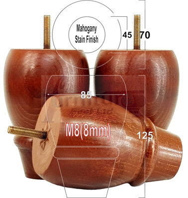 4 REPLACEMENT FURNITURE BUN FEET MAHOGANY STAIN TURNED WOODEN LEGS ...