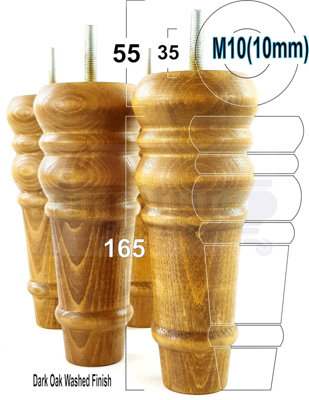 4 REPLACEMENT FURNITURE FEET DARK OAK WASH TURNED WOODEN LEGS 165MM ...