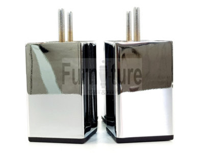 4 Replacment Chrome Metal Legs 100mm High Silver Square Block Feet M8 ...