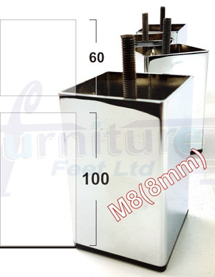 4 Replacment Chrome Metal Legs 100mm High Silver Square Block Feet M8 Couch Chairs Sofa ...