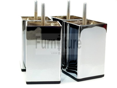 4 Replacment Chrome Metal Legs 100mm High Silver Square Block Feet M8 ...