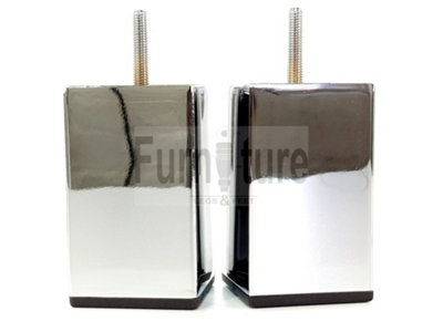 4 Replacment Chrome Metal Legs 100mm High Silver Square Block Feet M8 ...
