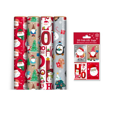 4 Rolls Cute Christmas Wrapping Paper 4M Gift Wrap 20 Matching Tags