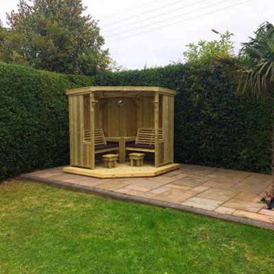 4 Seasons Garden Room, Covered Corner Arbour w/ Decking. Wooden ...