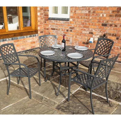 4 Seater Gunmetal Grey Powder Coated Aluminium Garden Dining Set