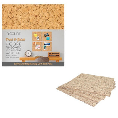 4 Self Adhesive Cork Wall Tiles Cork Pin Board For Home Office 30cm